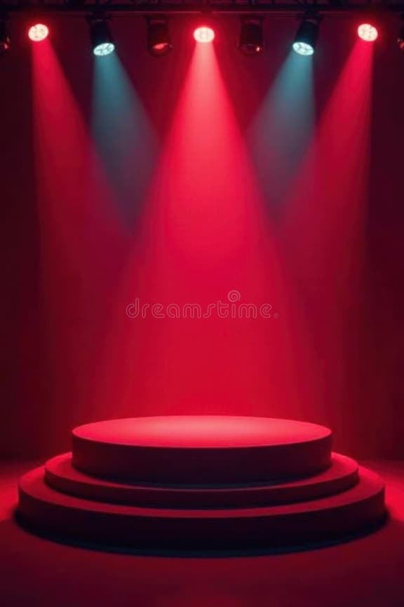 Elevated Stage Platform, Red Spotlight Backdrop, Red Light, Performance ...
