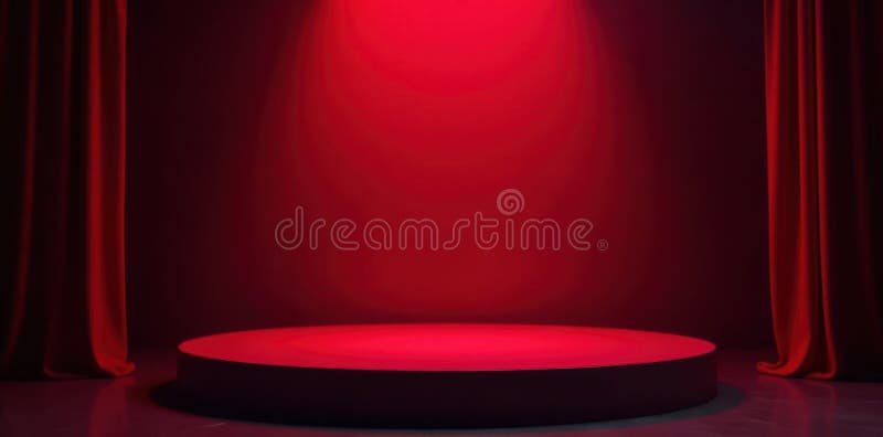 Elevated Stage Platform, Red Spotlight, Dramatic Curtain Backdrop ...