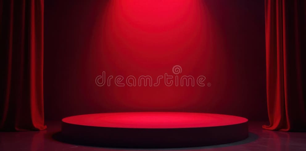 Elevated Stage Platform, Red Spotlight, Dramatic Curtain Backdrop ...