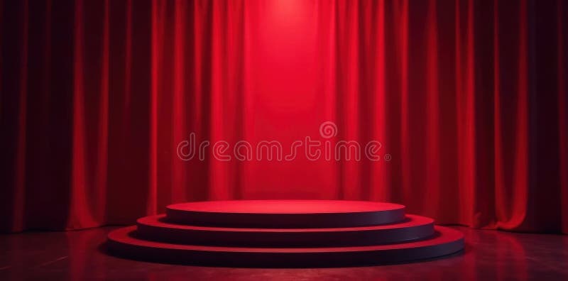 Elevated Stage Platform, Red Spotlight, Dramatic Curtain Backdrop ...