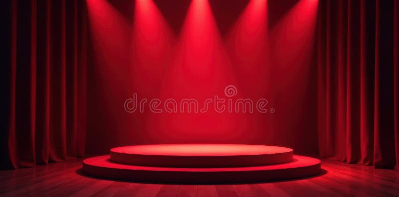 Elevated Stage Platform, Red Spotlight, Dramatic Curtain Backdrop ...