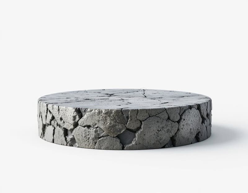 Cracked Stone Podium Platform for Product Display on White Background ...