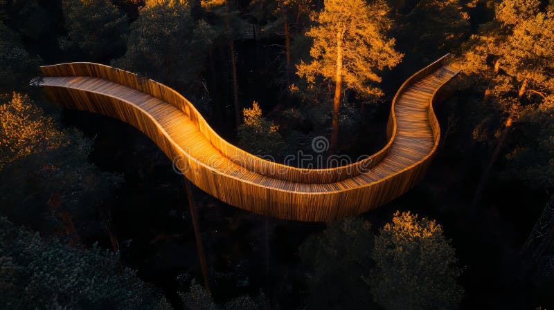 An Elevated Timber Pathway Weaving through the Verdant Forest Roof ...