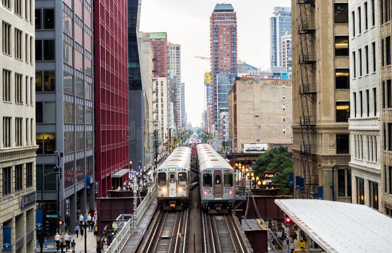 Elevated Train Tracks Above the Streets and between Buildings at the ...