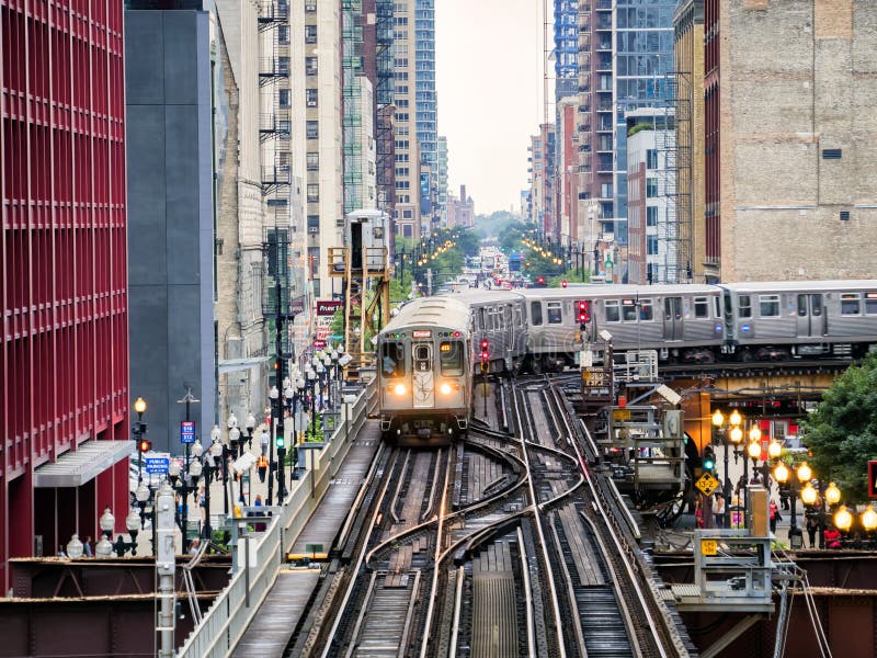 Elevated Train Tracks Above the Streets and between Buildings at the ...