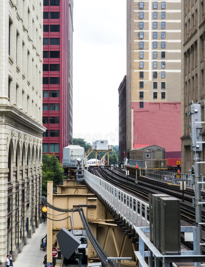 Elevated Train Tracks Above the Streets and between Buildings at the ...