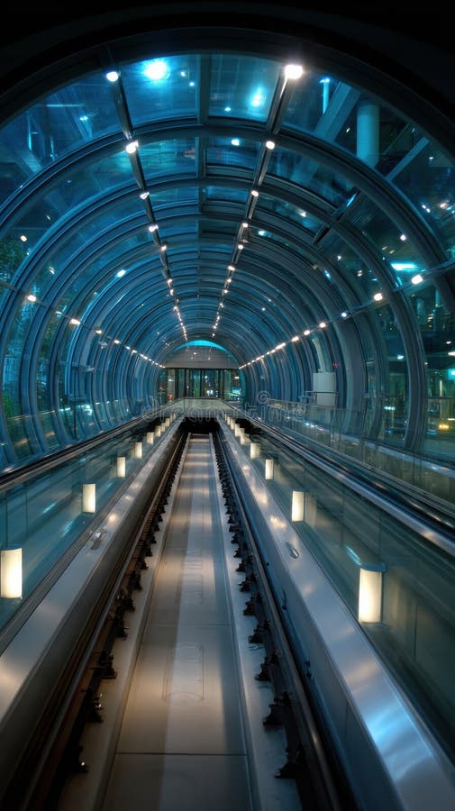 Elevated Transit System Inside Glass Tunnel Featuring Track and ...
