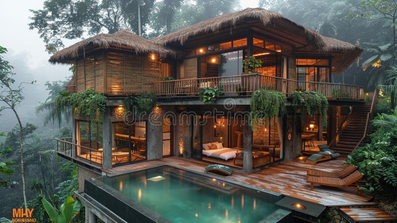 Elevated Treehouse with Stunning Tropical Rainforest View Stock Image ...