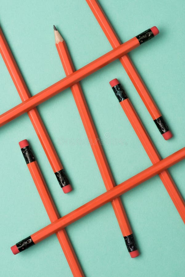 Elevated View of Arranged Red Graphite Pencils with Erasers Stock Photo ...