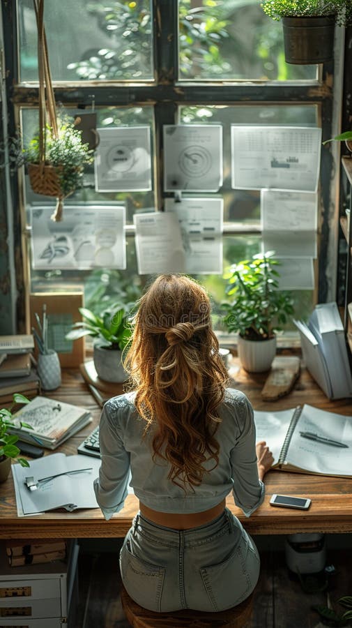 Elevated View of a Businesswomans Efficient Workspace Stock Image ...