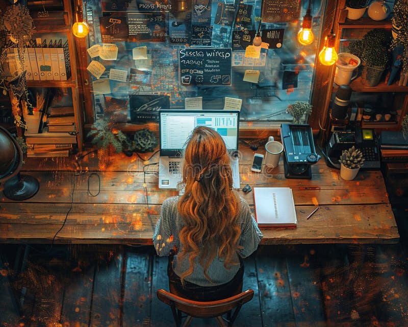 Elevated View of a Businesswomans Efficient Workspace Stock Photo ...