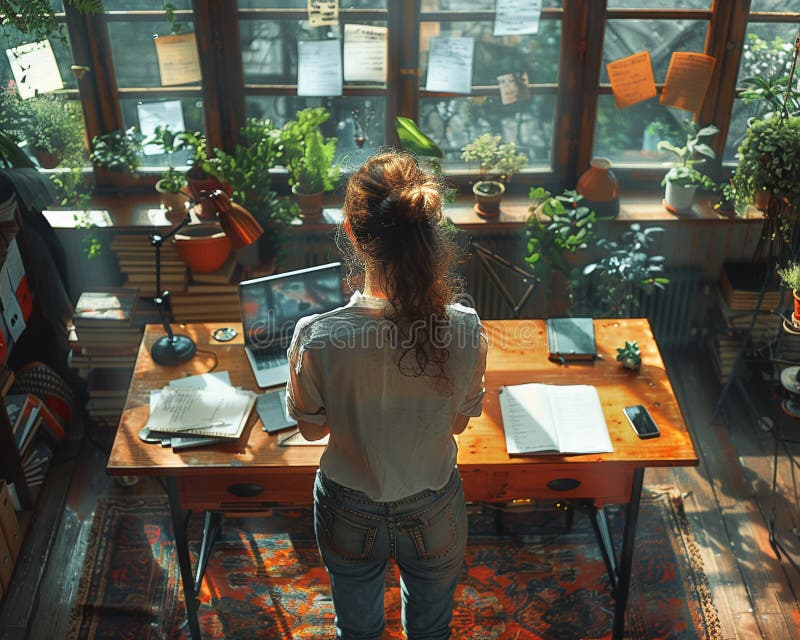 Elevated View of a Businesswomans Efficient Workspace Stock Image ...