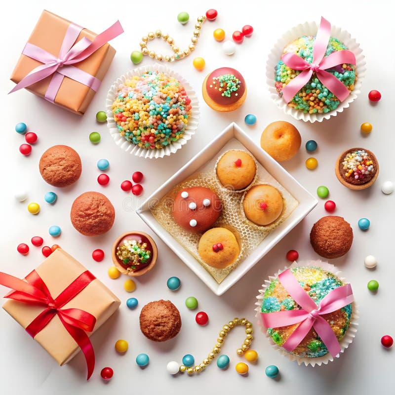 An Elevated View of Assorted Muffins Gift Boxes and Delicious Candies ...