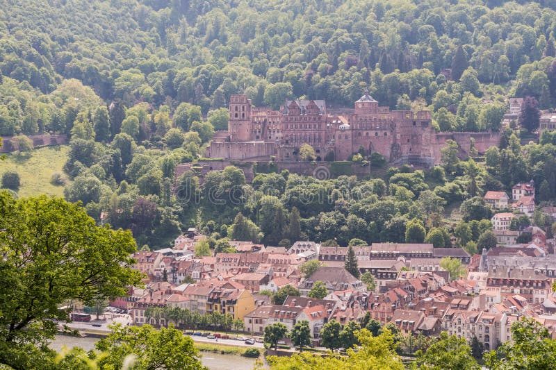 Elevated View of the Castle of Heidelberg in Germany with the Town ...