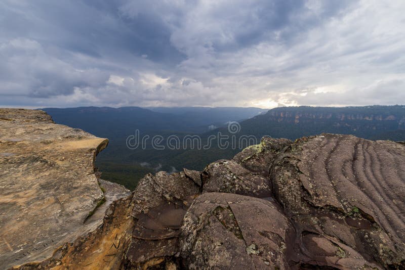 Elevated View of Deep Rugged Valley and Rolling Hills from a Rocky ...