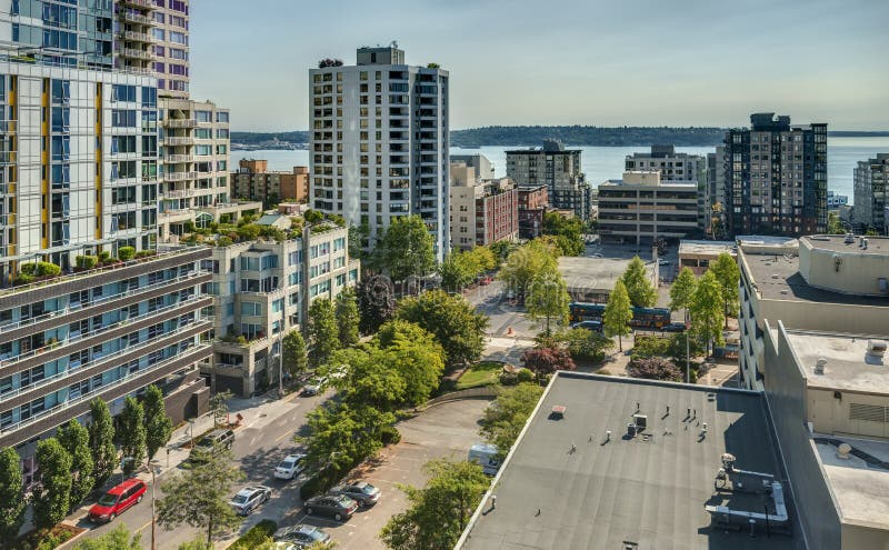 Downtown Seattle Condominiums and the Puget Sound Editorial Stock Photo ...