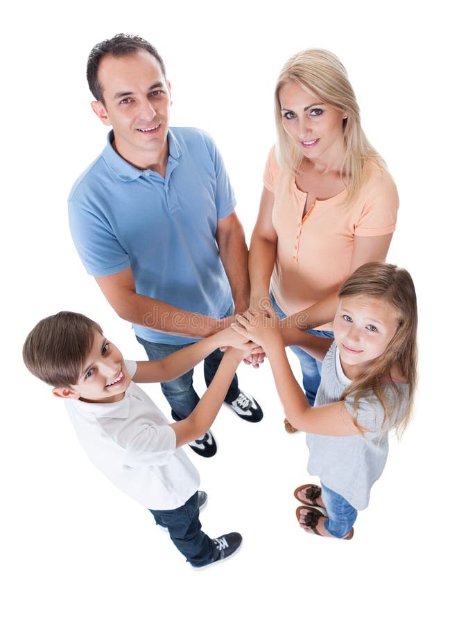 Elevated View of Family Putting Hands Together Stock Photo - Image of ...