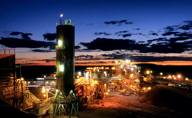 Gold Mine Procesing Plant in the Early Morning Just before Sunrise ...