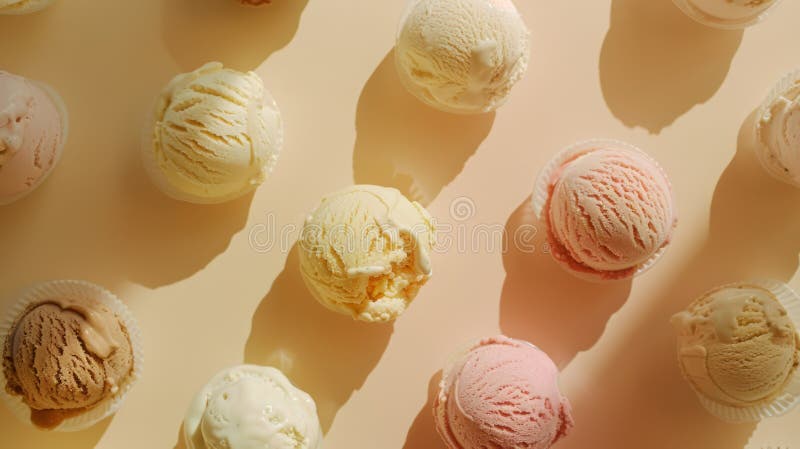 Elevated View of Ice Cream Scoops in Rows Stock Illustration ...