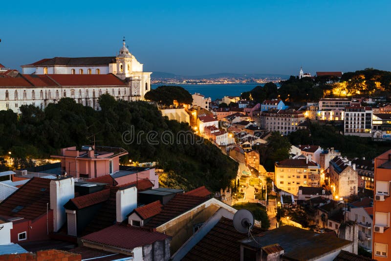 Lisbon Skyline at Night. stock photo. Image of avenue - 118562736