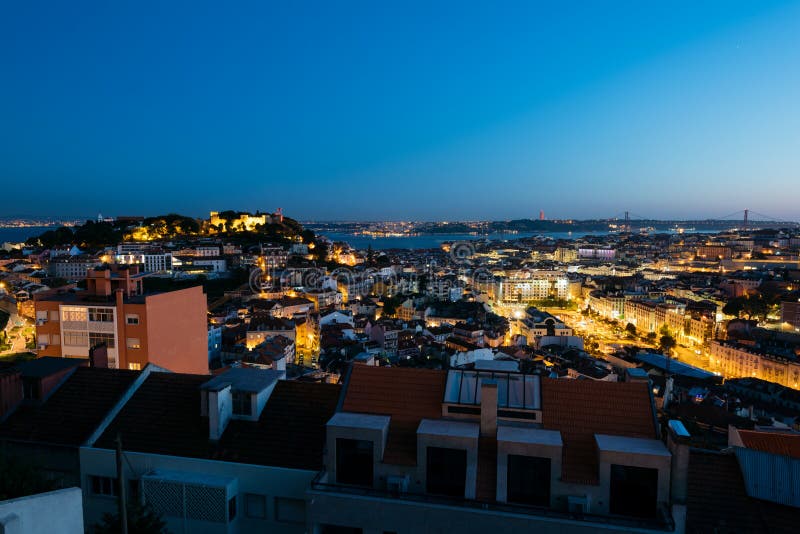 Lisbon Skyline at Night. stock photo. Image of lisbon - 118563194
