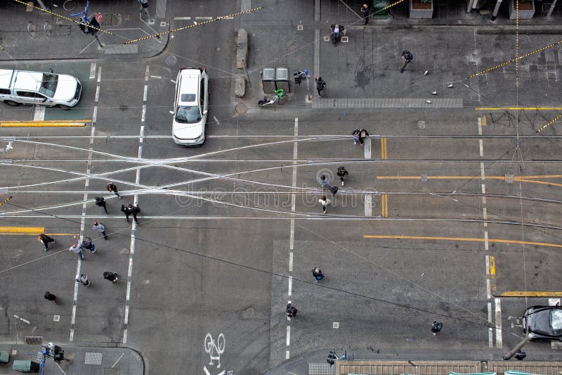 Elevated View Looking Down Onto a Busy Intersection with Traffic and ...