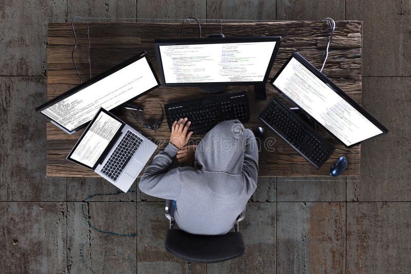 Elevated View of Man Sleeping on Desk Stock Image - Image of hood ...