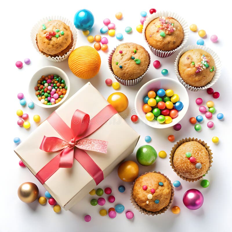 Elevated View of Muffins Gift Box Candies Stock Illustration ...