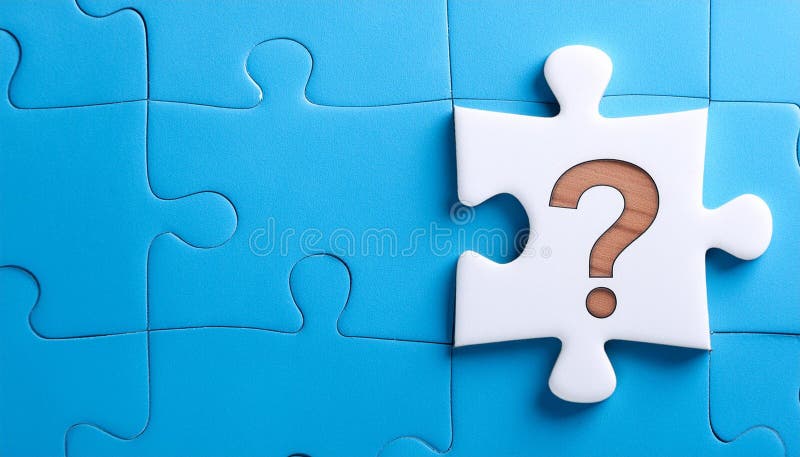 Elevated View of Question Mark Icon on White Puzzle Over the Blue ...