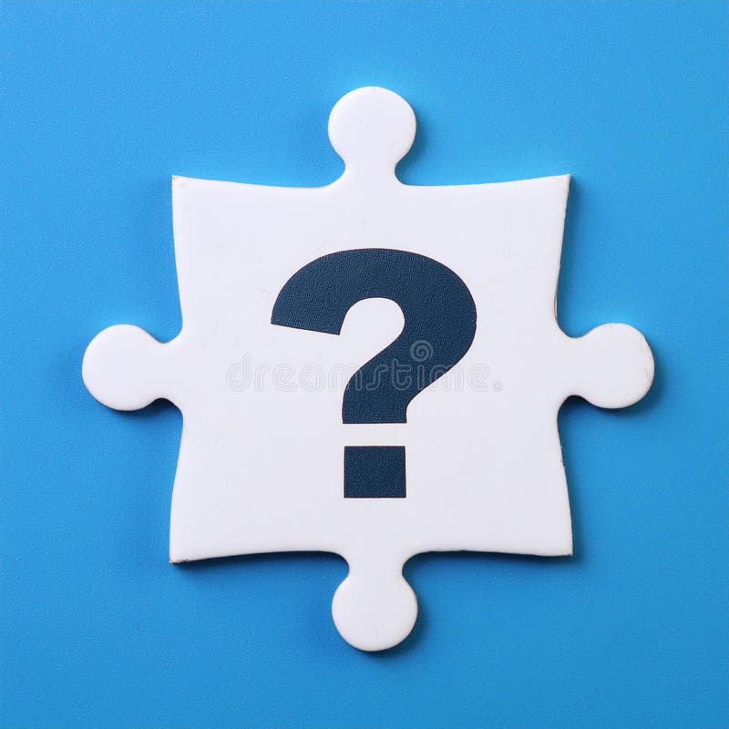 Elevated View of Question Mark Icon on White Puzzle Over the Blue ...