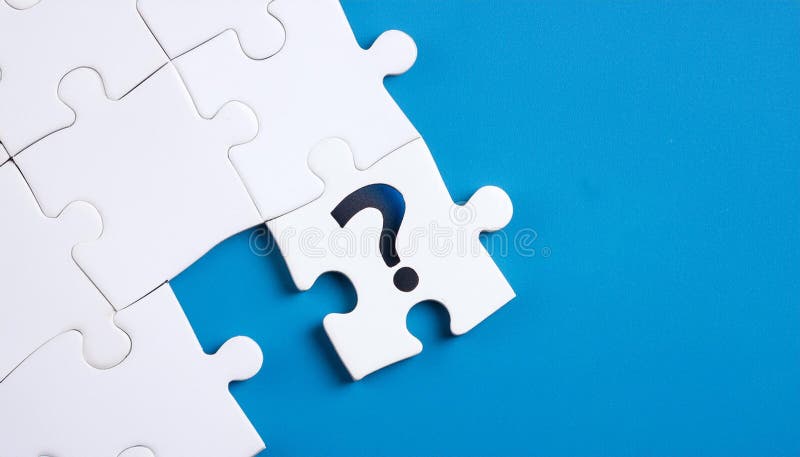 Elevated View of Question Mark Icon on White Puzzle Over the Blue ...