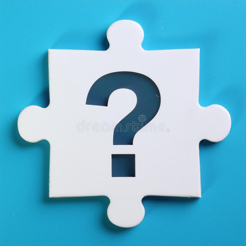 Elevated View of Question Mark Icon on White Puzzle Over the Blue ...