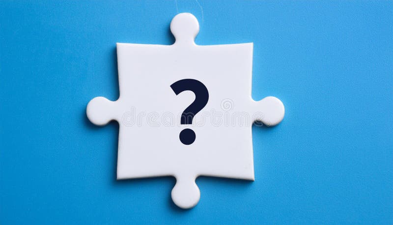 Elevated View of Question Mark Icon on White Puzzle Over the Blue ...