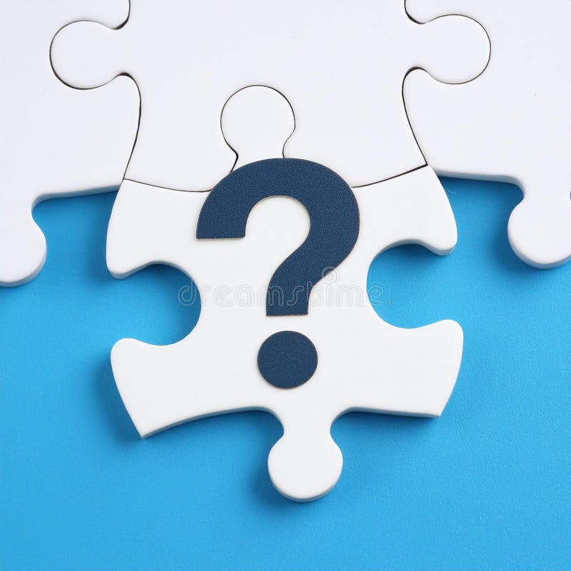 Elevated View of Question Mark Icon on White Puzzle Over the Blue ...