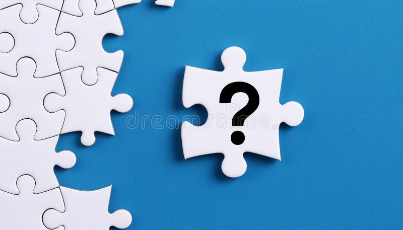 Elevated View of Question Mark Icon on White Puzzle Over the Blue ...