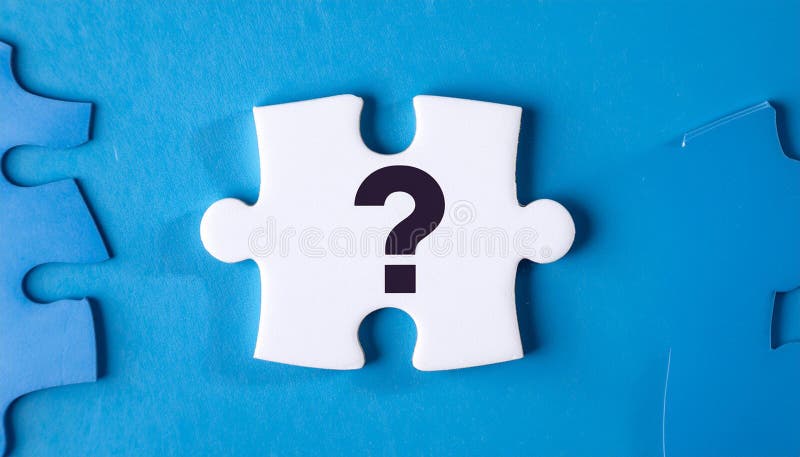 Elevated View of Question Mark Icon on White Puzzle Over the Blue ...