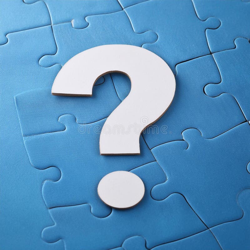 Elevated View of Question Mark Icon on White Puzzle Over the Blue ...