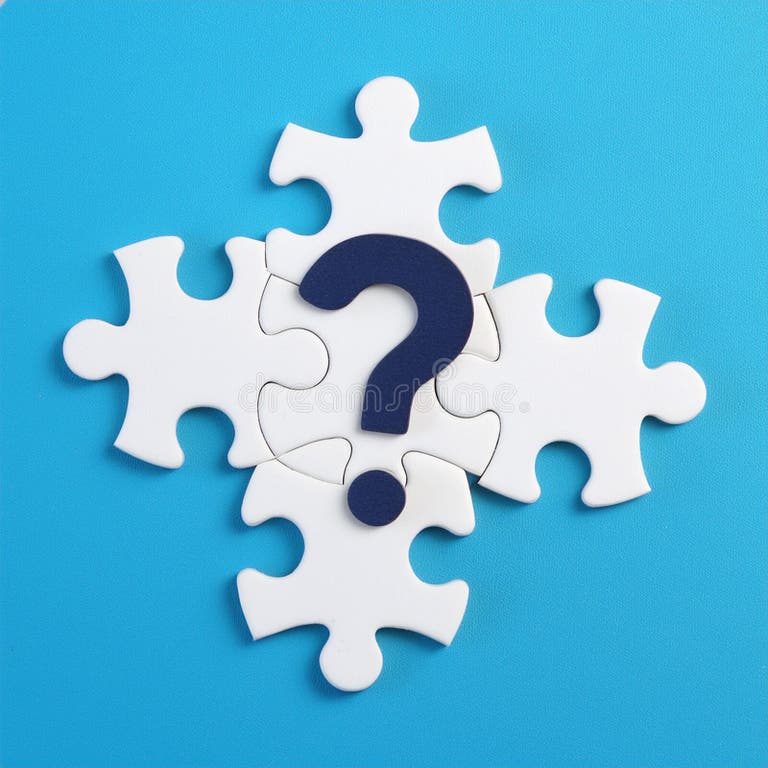 Elevated View of Question Mark Icon on White Puzzle Over the Blue ...