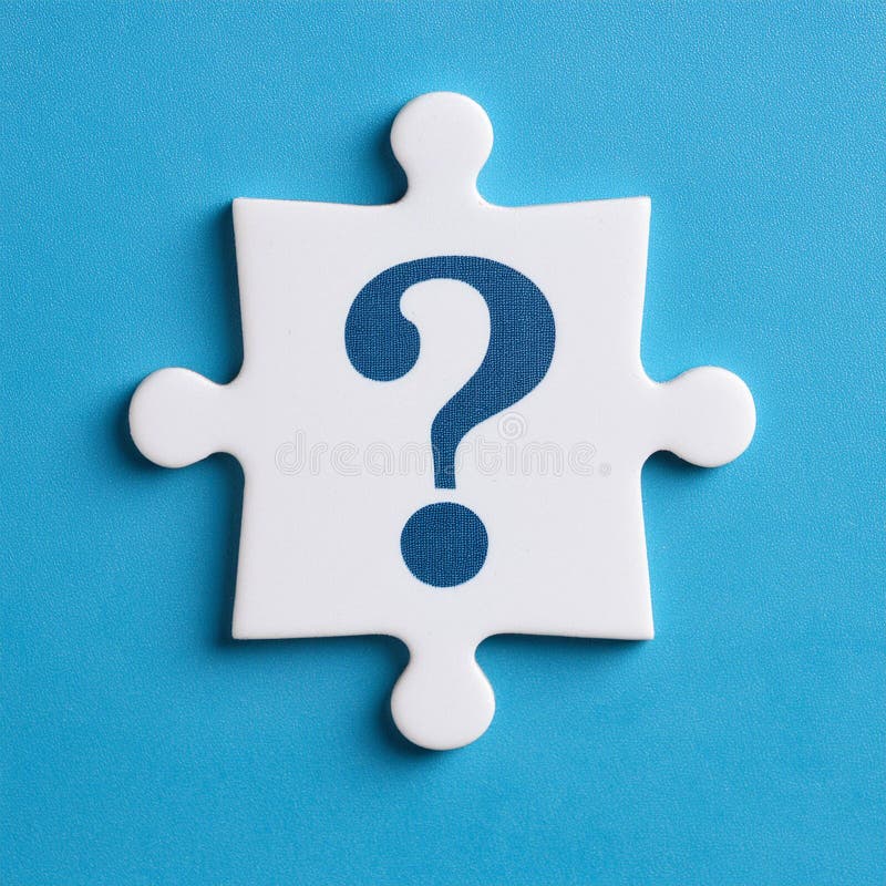 Elevated View of Question Mark Icon on White Puzzle Over the Blue ...