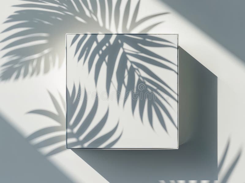 Elevated View Rectangular Box with Tropical Leaf Shadows Mockup for ...