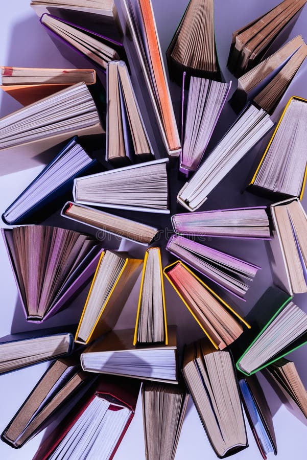 Elevated View of Scattered Stack of Books Stock Photo - Image of ...