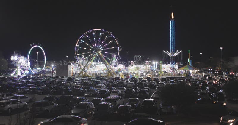 Elevated Wide Shot Shows Carnival Midway Rides at Night Stock Video ...