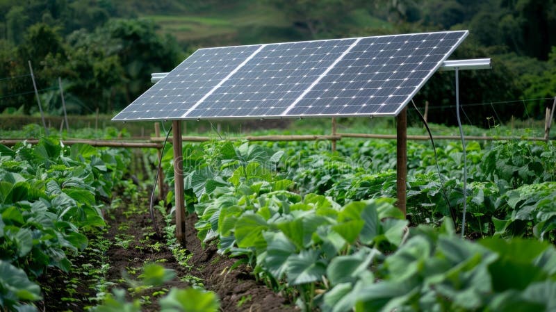 An Elevated View of a Solarpowered Irrigation Setup in a Lush Green ...