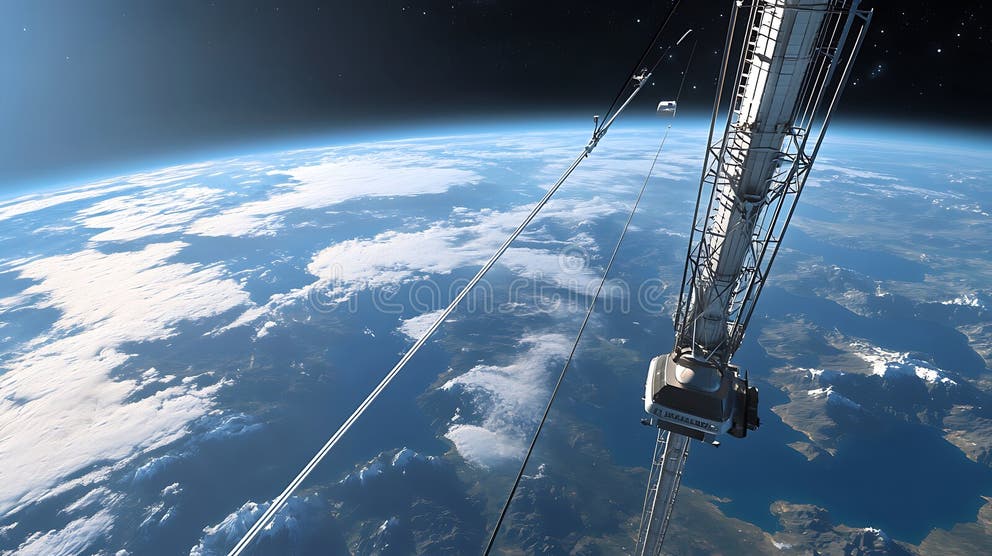 Space Elevator Structure Earth Perspective Stock Illustration - Illustration of science, design ...