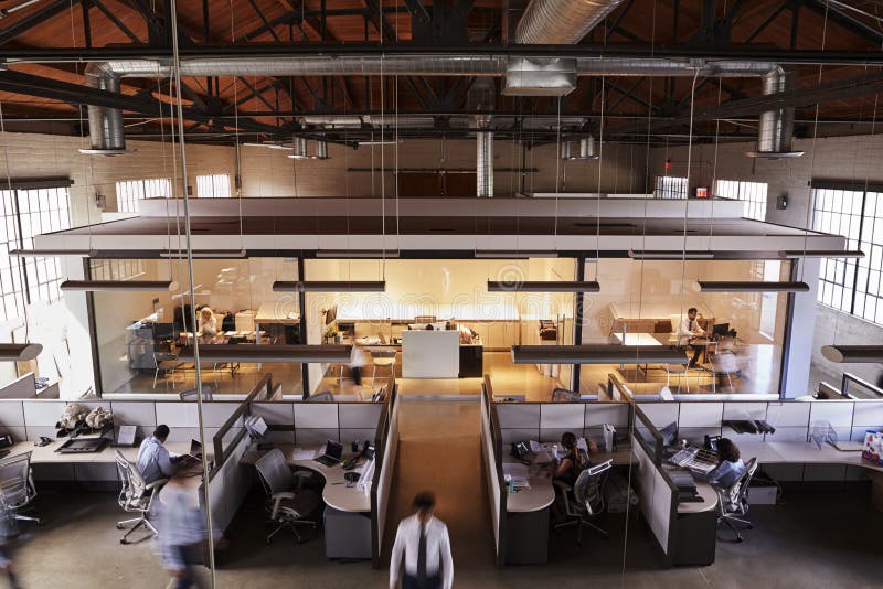 Elevated View of Staff Working in a Busy Open Plan Office Stock Image ...