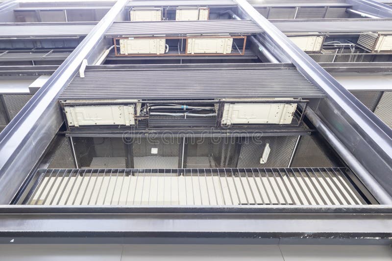 Elevated View of the Steel Building Structure with Air Conditioning and ...