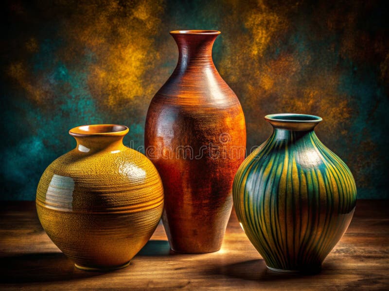 Elevated View of Three Exquisite Vases a Monochromatic Still Life ...