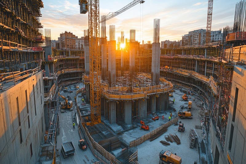 Sunset Construction Site: Modern Building Under Construction Stock ...