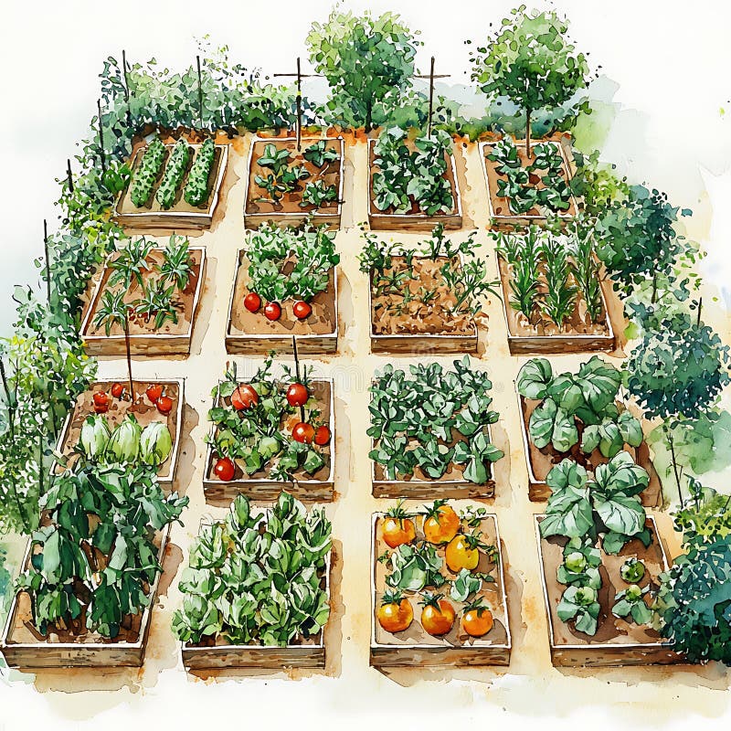 Elevated View of a WellOrganized Vegetable Garden with Various Crops a ...