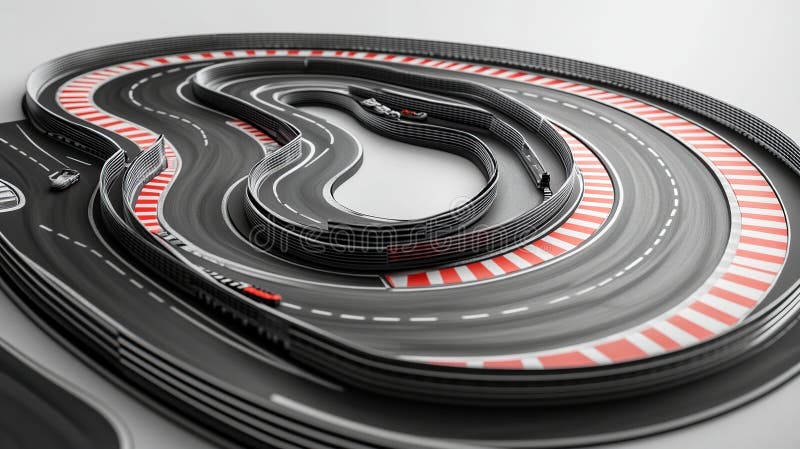 Elevated View of a Winding Race Track with Red and White Barriers Stock ...